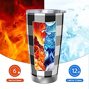 AYCZN Black And White Buffalo Plaid 20 OZ Tumbler Stainless Steel Travel Coffee Mug, Gird Insulated Water Bottle with Lid Leakproof Thermal Cup