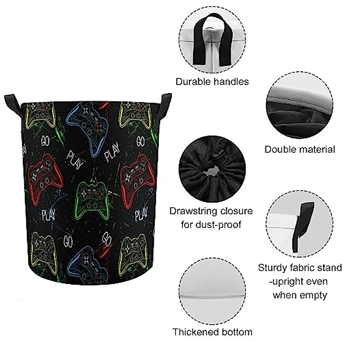 LynaRei Laundry Hamper Neon Game Joystick Dirty Clothes Storage Basket Video Game Player Collapsible Waterproof Toy Organizer for Boys And Girls Bedrooms, Bathroom