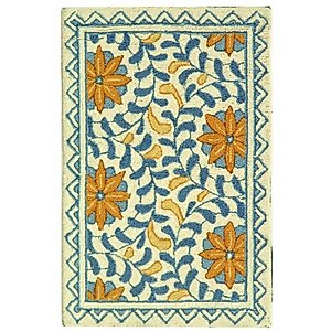 SAFAVIEH Chelsea Collection Accent Rug - 1'8" x 2'6", Ivory & Blue, Hand-Hooked French Country Wool, Ideal for High Traffic Areas in Entryway, Living Room, Bedroom (HK150A)