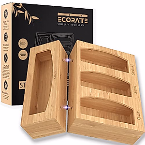 ECORATE 2 Piece Magnetic Bamboo Ziplock Bag Organizer for Drawer, Baggie Organizer and Ziploc Bag Storage Organizer for Gallon, Quart, Sandwich & Snack Bags, Storage Bag Organizer for Kitchen Drawer