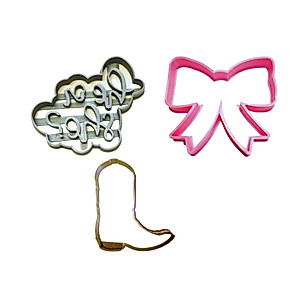 BOOTS OR BOWS GENDER REVEAL HE OR SHE BABY SHOWER SET OF 3 COOKIE CUTTERS MADE IN USA PR1198