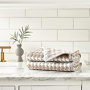 Violet Linen Mirage Pattern, 100% Terry Plush 600 GSM Cotton Super Soft Highly Absorbent Jacquard Fashion Towel, Premium Hotel & Spa Quality, 20 Inch X 30 Inch, Taupe-Set of 2 Hand Towels, 20" X 30"