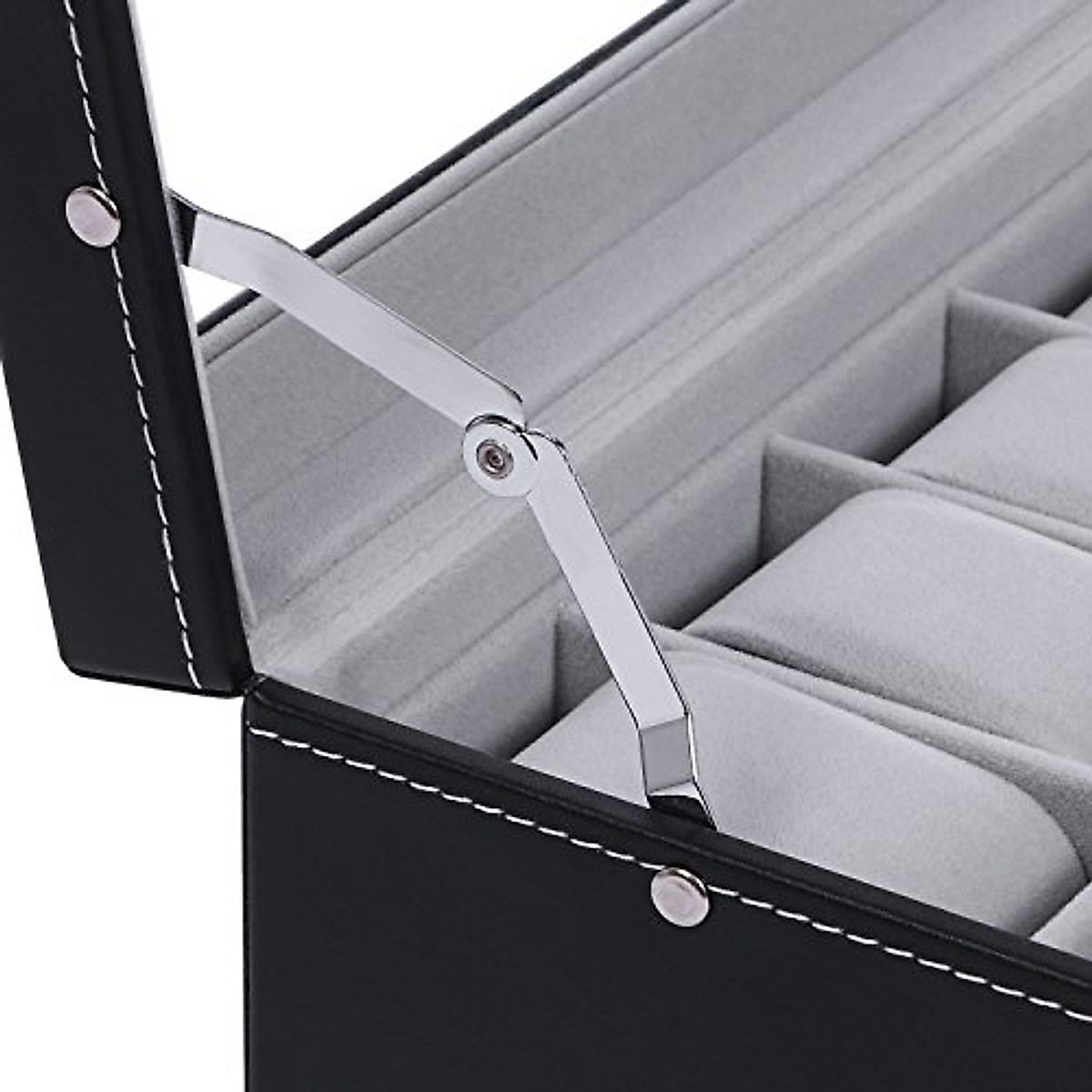 BEWISHOME Watch Box Organizer 20 Men Display Storage Case Metal Hinge Black PU Leather Glass Top Large Holder SSH04B
