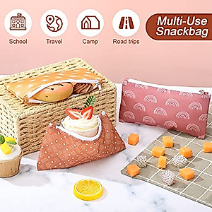 6 Pcs Boho Reusable Snack Bags and Sandwich Bags Food Safety Washable Lunch Bags Snack Zipper Pouches for Kids Students Adults Food