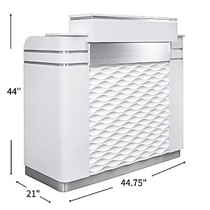 MAYAKOBA NAPA Reception Desk Square Table with LED Light and Marble Top, Office Restaurant Beauty Spa Salon Furniture, Luxe White/Silver Accents