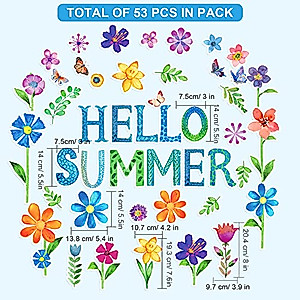 AIEX 53pcs Hello Summer Cut-Outs Floral Cut Outs and Flower Cut Out Paper Elementary Classroom Bulletin Board Decorations for Back to School Bedroom Summer Themed Party Decor