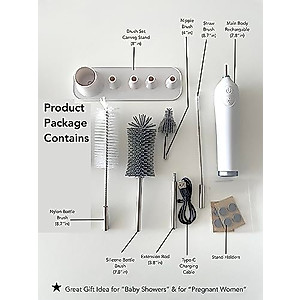 Northway, Electric Bottle Brush Cleaner, 4 Pcs Baby Bottle Silicone Brush Set, 1 Stand, 1 Ext., Nipple Straw Brush, Automatic Electronic Cleaning, Satinless Steel Rods, Waterproof from Northway