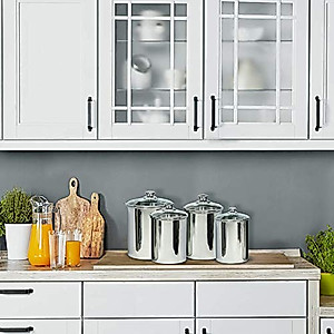 nu steel Canister Set Collection 4 Piece S/Steel Food Storage Container with Tempered Glass Lids for Kitchen Counter, Coffee, Tea, Etc, Small, Shiny Mirror