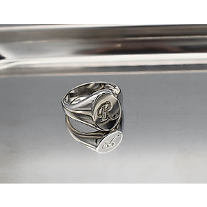 Customized 925 Sterling Silver Script Letter Oval Charm Custom Initial Signet Ring