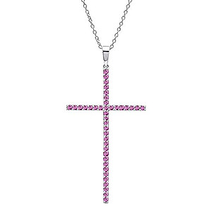 Dazzlingrock Collection 10K Round Pink Sapphire Cross Pendant (Silver Chain Included), White Gold