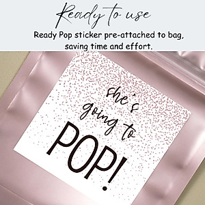 Puremigo 50 Pack Luxury Ready Pop Popcorn Bags Baby Shower, Popcorn Bags, Stand up Zip Pouches Treat Bags, 5.5 x 7.7 x 3.2inch (Rose Gold)