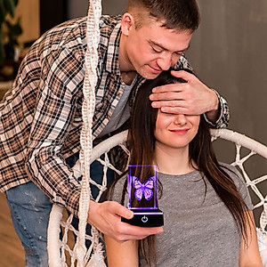 Movdyka 3D Crystal Etched Butterfly Gifts for Women Men Glass Animals Figurine Office Room Decor with LED Light Base, Butterflies Gifts for Birthday Christmas, Keepsakes & Paperweight