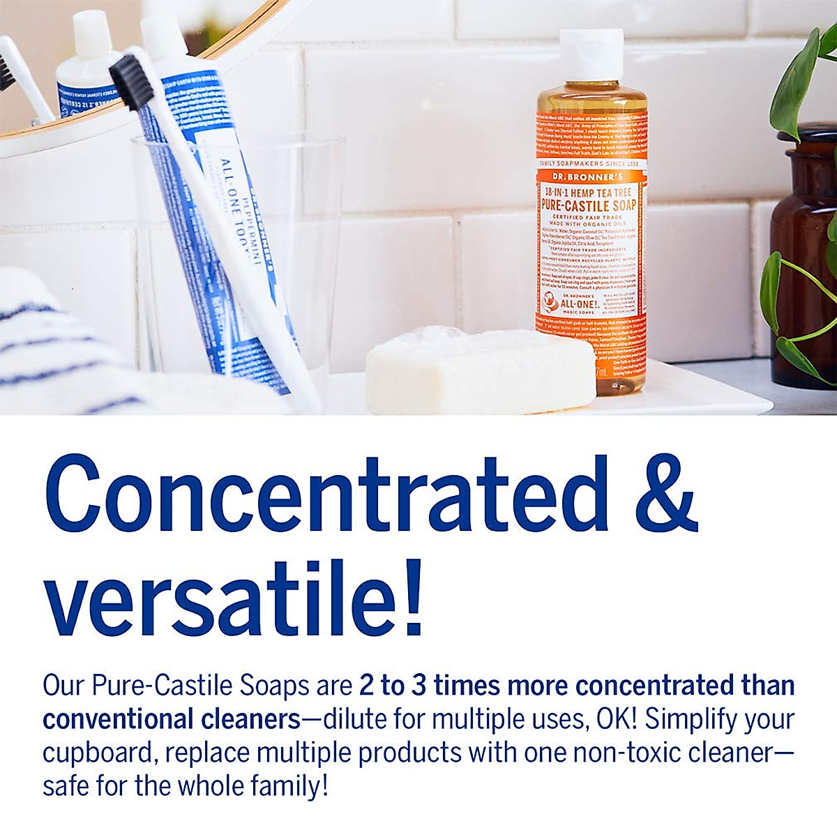 Dr. Bronner's - Pure-Castile Liquid Soap (Tea Tree, 8 ounce) - Made with Organic Oils, 18-in-1 Uses: Acne-Prone Skin, Dandruff, Laundry, Pets and Dishes, Concentrated, Vegan, Non-GMO