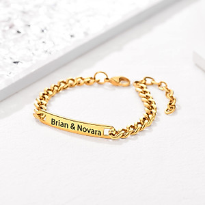 U7 Engraved ID Bracelet Adjustable 7" to 9" Gold Plated Cuban Chain Custom Coordination Quote Message Bar Bracelets for Men Women
