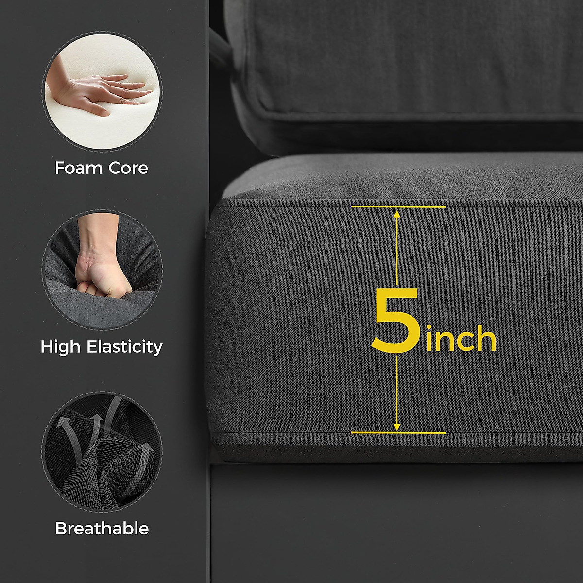 Green4ever Aluminum Patio Furniture Sofa, All-Weather Modern Metal Outdoor 3-Seat Couch with Removable, Water-Resistant Cushions for Backyard Garden (Gray)