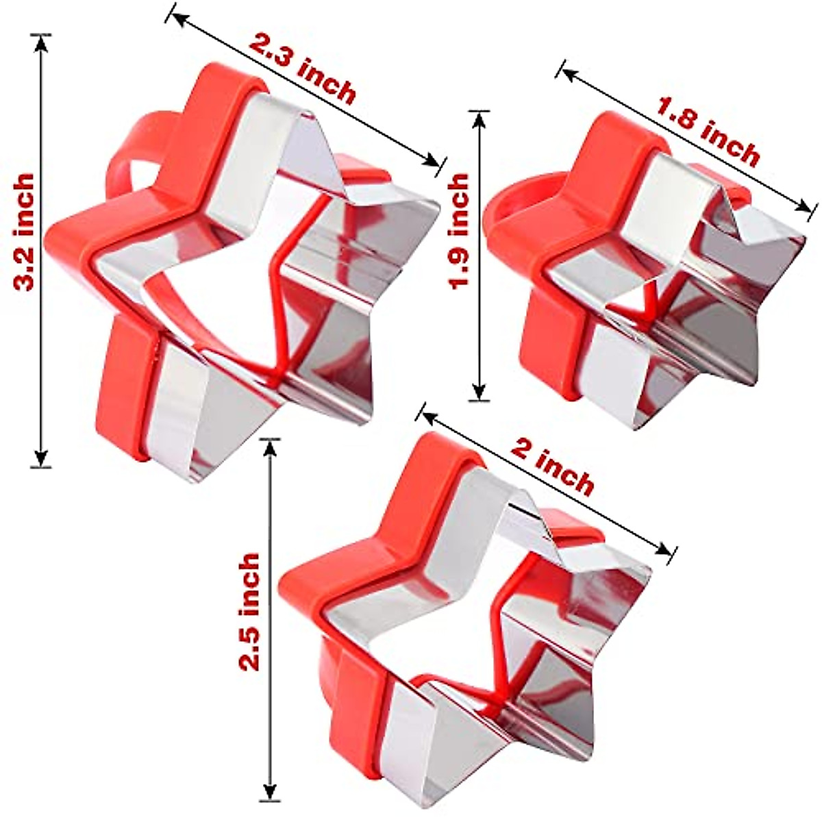 Tugaizi 3 Pack 4th of July Star Cookie Cutters Set with Handle Stainless Steel Biscuit Cutter Mini Mold for Pressing Cookie, Sandwich, Bread Independence Day