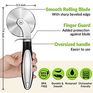 Rainspire Kitchen Large Pizza Cutter Wheel, Stainless Steel Pizza Slicer, Sharp Blade Pizza Wheel with Non-Slip Handle, Dishwasher Safe, Perfect Kitchen Gadgets Home Essentials, Black