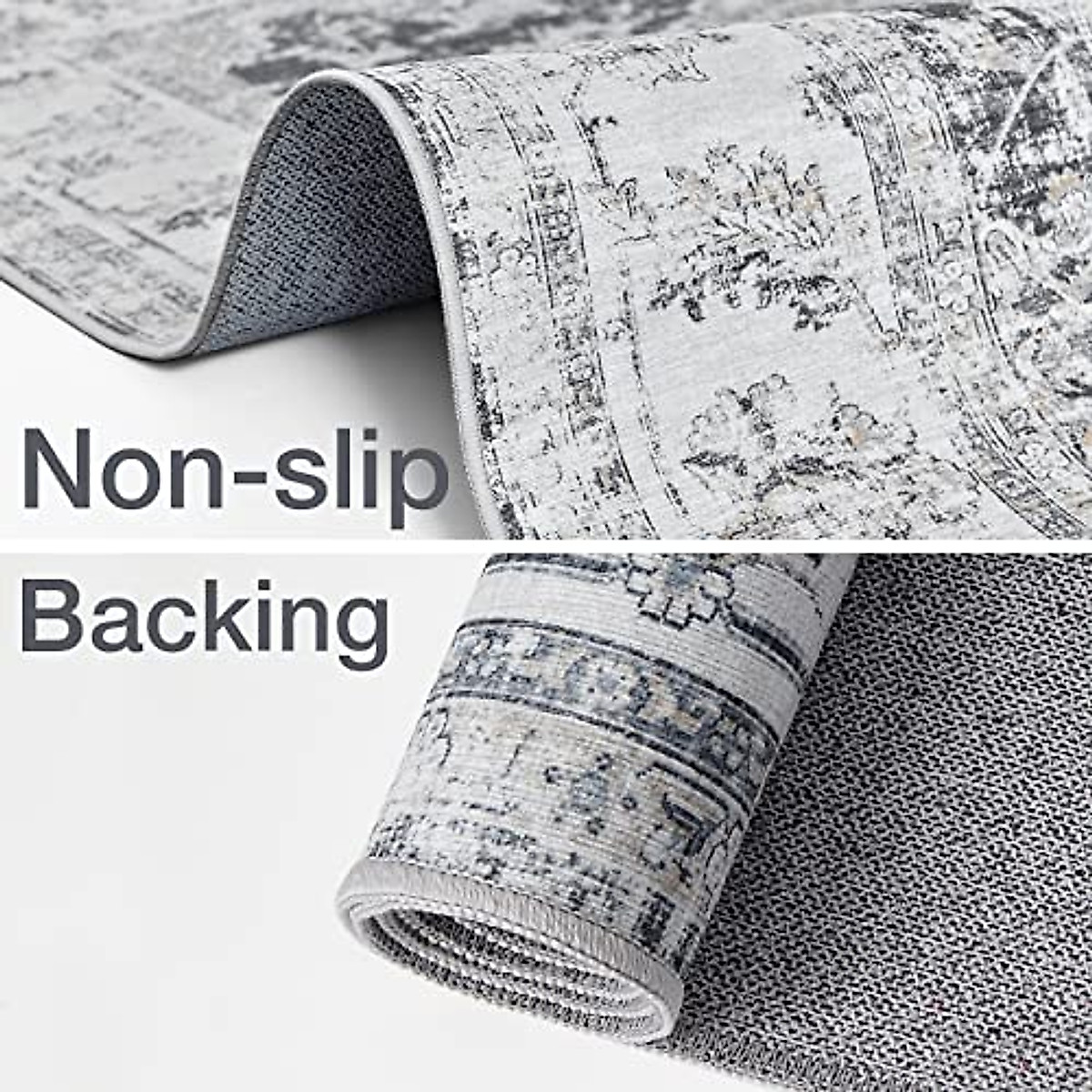 COLLACT Runner Rug 2x6 Area Rug Hallway Persian Rug Vintage Grey Floral Print Carpet Distressed Rug Indoor Mat Foldable Thin Rug Non Slip Accent Rug Kitchen Living Room Bedroom Dining Room