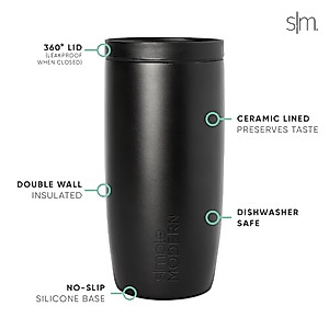 Simple Modern Travel Coffee Mug Tumbler with 360° Lid | Ceramic-Lined Insulated Stainless Steel Cold Brew Iced Coffee Cup | Gifts for Women Men Her Him | Voyager Signature | 16oz | Midnight Black