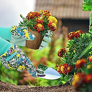 JUMPHIGH 4 Pairs Garden Gloves for Women, Floral Gardening Gloves with Non-Slip PVC Dots, Ladies Soft Breathable Yard Work Gloves Light Working Gloves, Elastic Knit Wrist, Medium Size Fits Most