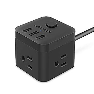 Power Strip with USB, Outlet Strip JSVER USB Power Strip, Power Strips 3 USB Ports 3 Outlets, 4.92ft Power Extension Cord for iPhone Xs/XR/X/8, Travel, Office, Cruise Ship, Dorm (Black)