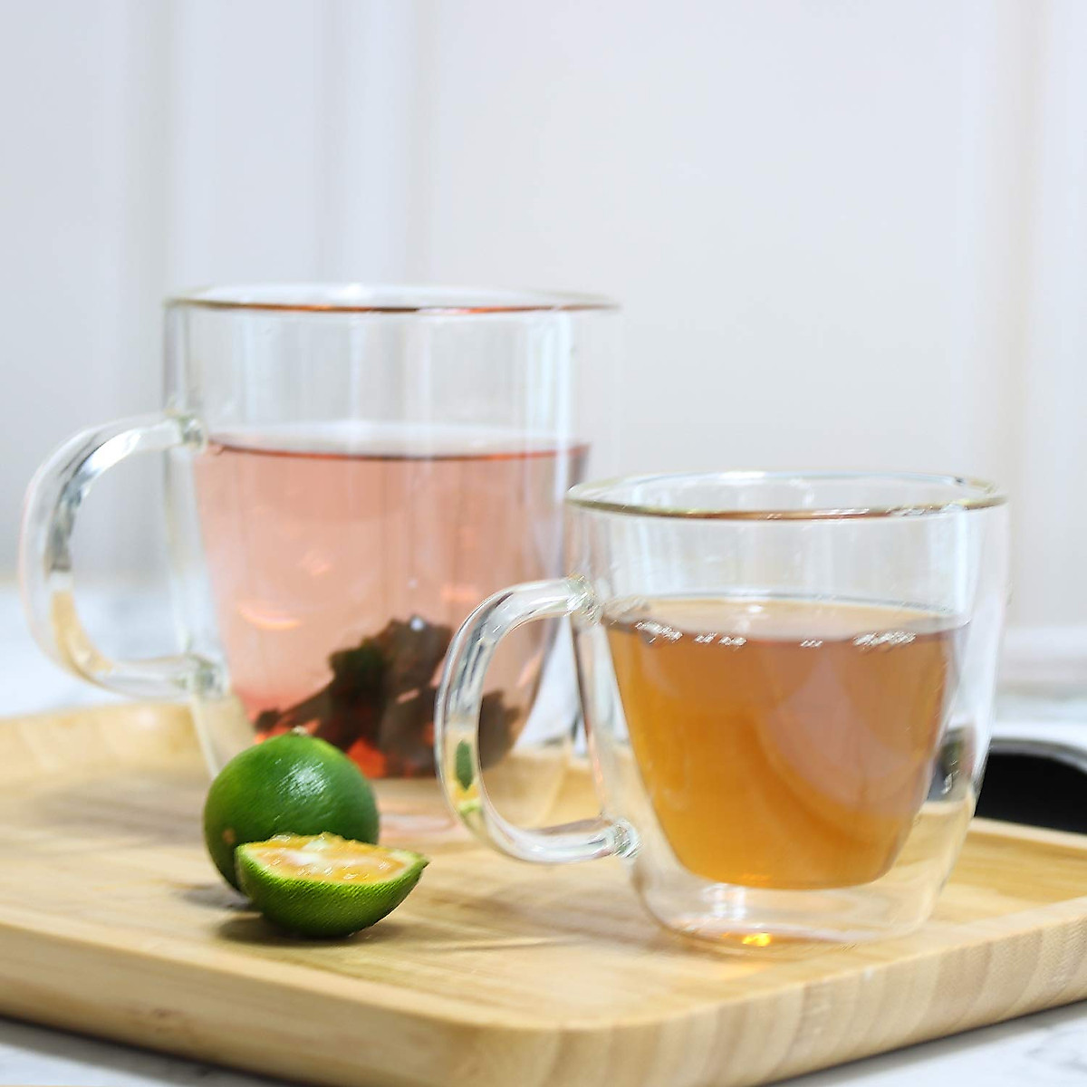 Sivaphe Double Wall Demitasse Cups With Handle 12oz Set of 2 Clear Borosilicate Glass Espresso Mugs for Latte, Cappuccino, Tea, Beverages, Ice Coffee