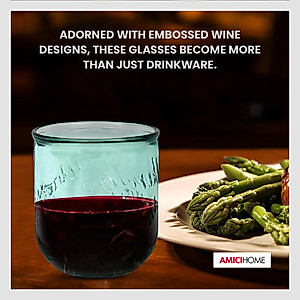 Amici Home Vino Stemless Wine Glasses | 12 Oz | Italian Made, Recycled Green Glass | Cute Water Tumblers for Wine, Beer, Juice, Cocktails, Fresh Drinks (Set of 4)