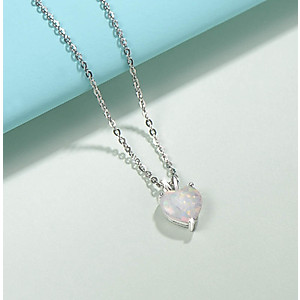 FANCIME October Birthstone Necklace Sterling Silver Created Fire Opal Heart Necklace October Birthday Gifts Fine Jewelry for Women 16+2 inch