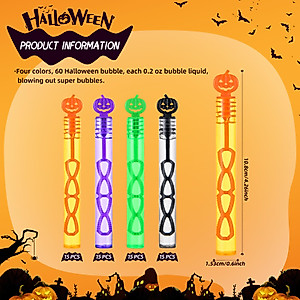 60 Pack Halloween Bubble Wands, Mini Bubble Toys for Halloween Party Favors, Novelty Supplies, Halloween Toys for Girls Boys Kids Classroom Rewards Gifts