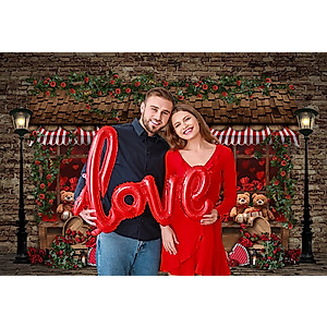 Avezano Valentine's Day Photography Backdrop Red Rose Brick Wall Valentine Portrait Background Flower Shop Love Wedding Bridal Shower Backdrops Photo Studio (7x5ft)