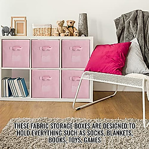 Pink Fabric Storage Cubes | Pack of 4 Organization Baskets with Handles for Home and Office | Foldable Storage Basket Set for Girls, 10.6 x 11.2-Inch