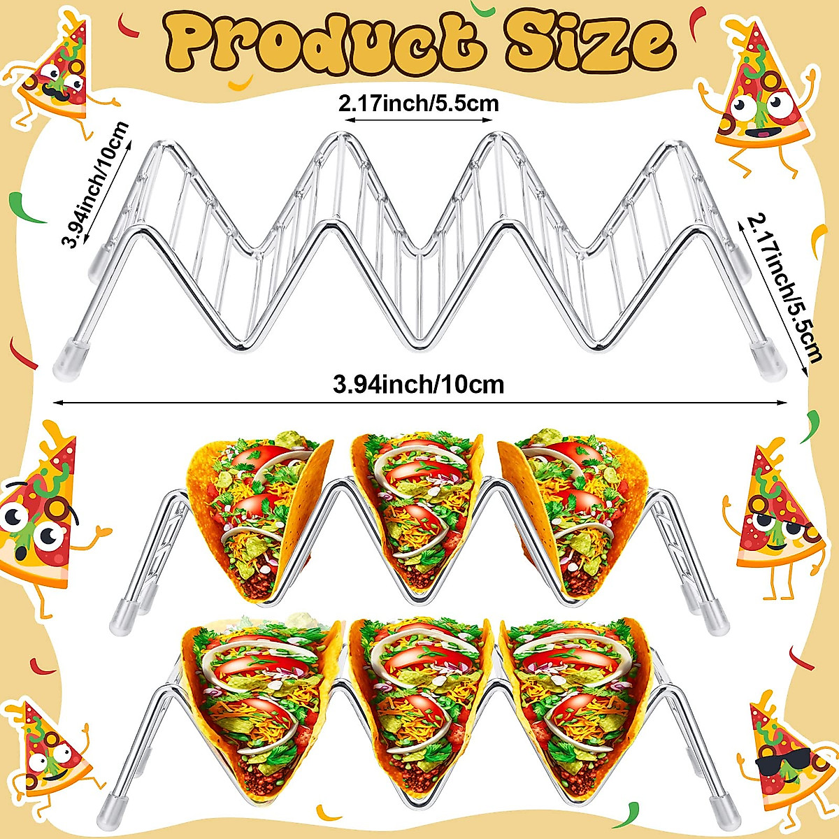 8 Pcs Taco Holders Set Stainless Steel Taco Holder Stand Shell Taco Stand Stackable Taco Plates for Taco Bar Gifts Accessories Rack, Holds 3 or 4 Hard Tacos for Baking as Truck Tray, Dishwasher Safe