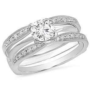 Dazzlingrock Collection 0.22 Carat (ctw) 14K Round Diamond Anniversary Wedding Band Guard Ring 1/4 CT, White Gold, Size 5