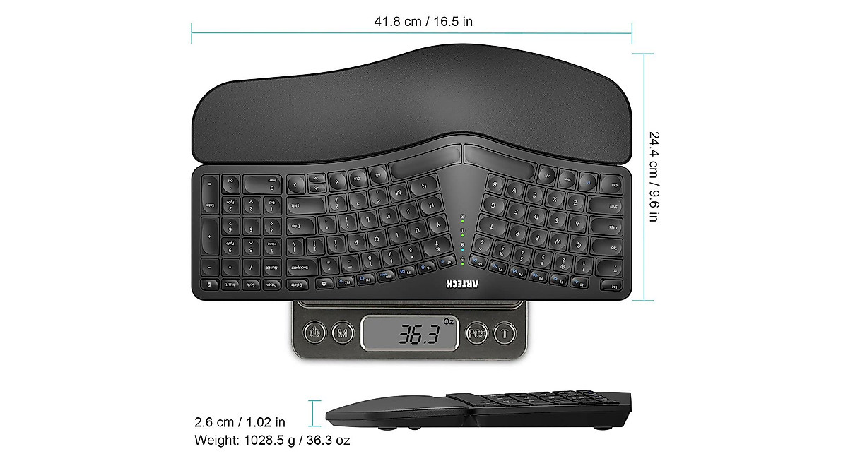 Arteck Split Ergonomic Keyboard with Cushioned Wrist and Palm Rest, 2 ...