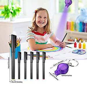 6 Pieces Light Ink Pen Invisible Ink Marker Disappearing Ink Secret Pen with 6 Pieces Mini UV LED Keychain Flashlight Marker Keychain for Secret Notes Money Identify (Black)