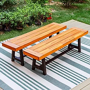 Sophia & William Outdoor Patio Acacia Wood Benches Set of 2 63.0" L x 14.4" W x 17.9" H, Oil Backless Wooden Garden Park Bench for Patio Porch, Modern Slim Outdoor Dining Furniture,Teak Color