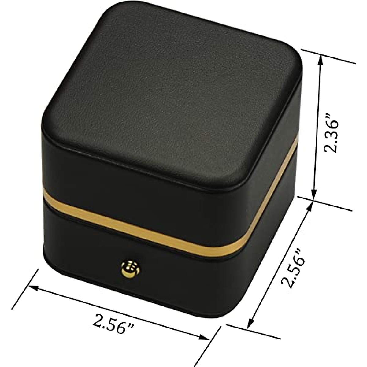 Ring Box for Wedding Proposal Engagement for Men Women Luxury Soft Touch Premium Black Color PU Leather Ring Jewelry Gift Holder Box with Elegant Gold Trim and Gold Button Design Ring Gift Box