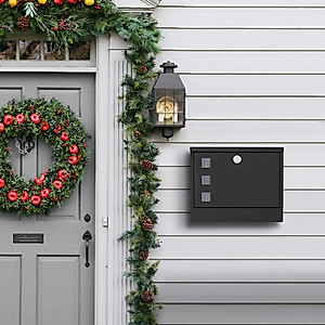 LAND·VOI Locking Mailbox Wall Mounted, Metal Postbox with Three Sets of Mail Box Number Stickers, 4 Keys, 14.4" x 4.5" x 11.2", Large Capacity, Black, AMB11B