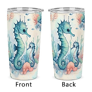 KIOWEIR Cute Seahorse Stainless Steel Tumbler 20oz With Lid And Straw, Insulated Tumblers Coffee Cup, Travel Mug for Ice Drink & Hot Beverage for Women Men Boys Girls