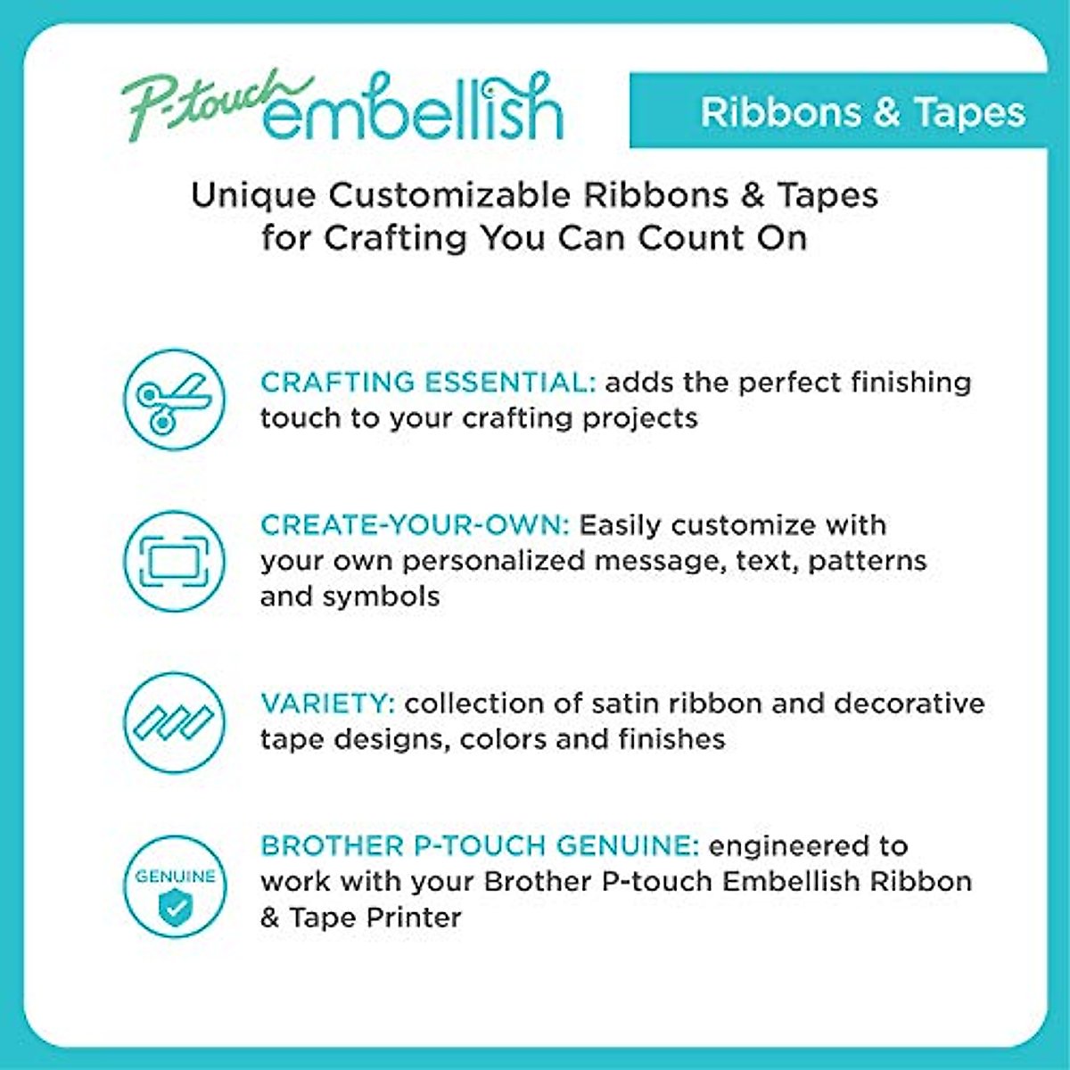 Brother P-touch Embellish Gold Print on White Satin Ribbon TZER234 – ~½” Wide x ~13.1’ Long for use with P-touch Embellish Ribbon & Tape Printer
