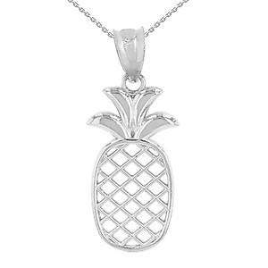 925 Sterling Silver Cut-Out Tropical Fruit Pineapple Pendant Necklace, 16"