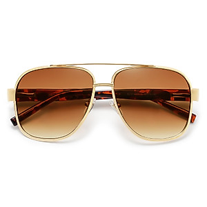 SOJOS Retro Oversized Square Aviator Sunglasses for Women Men Classic UV400 Protection Shades SJ1214, Gold/Gradient Brown