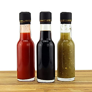 Cornucopia 3-Ounce Mini Hot Sauce Bottles (24-Pack); Little Sauce Bottles w/Red Caps, Dripper Inserts, and Black Shrink Bands