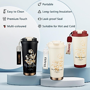 Simcat Coffee Tumblers 316 Ceramic-Lined Insulated Stainless Steel Travel Coffee Mug Leak Proof 17oz Coffee Tumblers with Lid and Straw for Keep Hot/Ice Coffee,Tea (Black)