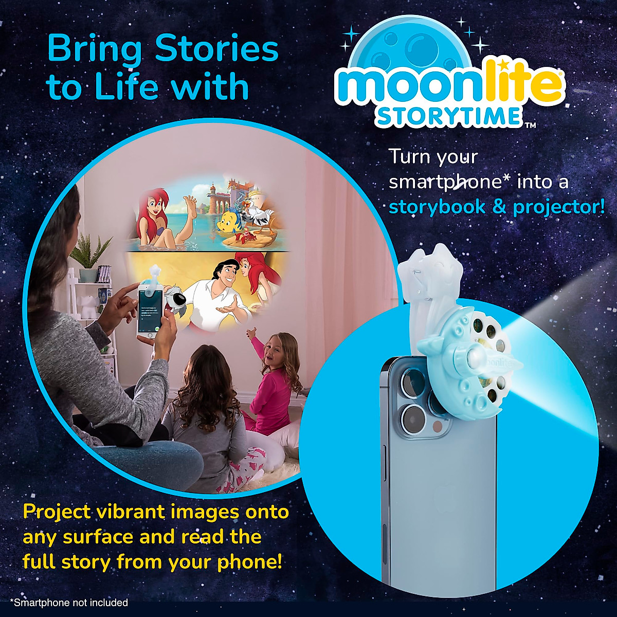 Moonlite Mini Projector with 4 Disney Princess Stories - A New Way to Read Stories Together - 4 Digital Stories with Light Projector - Disney Princess Toys and Gifts for Kids Ages 1 and Up