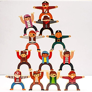 BESTING Balancing Stacking Blocks Pirate Parent-Child Children's Educational Wooden Toy Acrobatic Troupe Interlock Decompression Preschool Toys Balancing Games (HJ006)