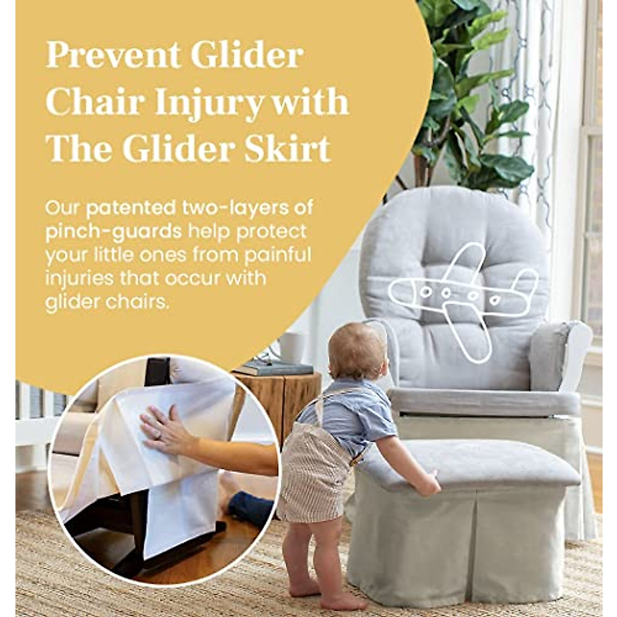 Glider Skirt, Universal Fit Safety Skirt for Glider Chair and Ottoman for Nursery, Baby Proofing Pinch Guard, Glider Chair and Ottoman Sold Separately, Lunar Grey Color