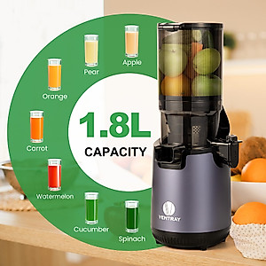 Ventray Cold Press Juicer, Slow Juicer Machines with 5.12" Wide Feed Chute for Whole Fruits & Vegetables, High Juice Yield, Easy to Clean,250W