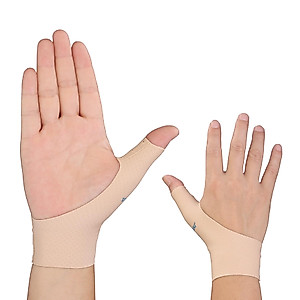 Velpeau Thumb Wrist Compression Sleeve for Arthritis Pain (2 Pcs) -Elastic Liner for Plastic Splint, Right & Left Hands (Beige, Long Version, Medium)