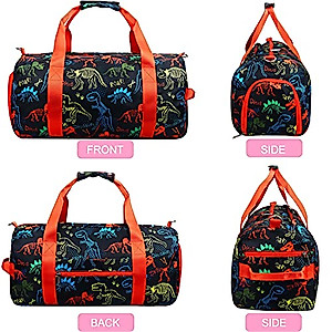 Gym Travel Duffle Bag for Boys - Gymnastics Sports Dance Bag with Shoe Compartment & Wet Pocket Binosaur Kids Travel Bag Teens Weekender Sleepover Carry On Bag